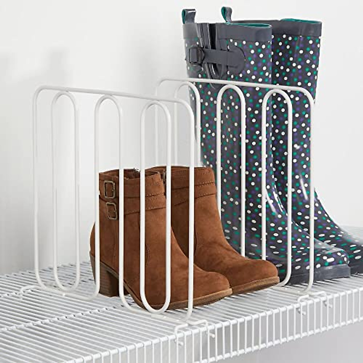 mDesign Metal Wire Shelf Dividers for Closet Organization in Bedroom, Hall Closets; Organizer for Shelves, Separators for Clothes, Sweater; Divider for Wire Shelving; Easy Install - 2 Pack - White