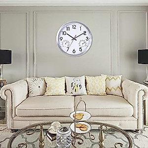 Vigorwise 12 Inch Wall Clock with Temperature & Humidity, Battery Operated Aluminum Frame Wall Clocks, Sweep Silent Movement Accurate Clocks, Decorative for Kitchen Living Room