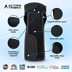 Action Tribex ATX Wrist Brace for Carpal Tunnel Relief – Adjustable Day & Night carpal tunnel wrist brace night support with Splints for Pain, Numbness, Arthritis, Sprains, Injuries – Fits Both Hands