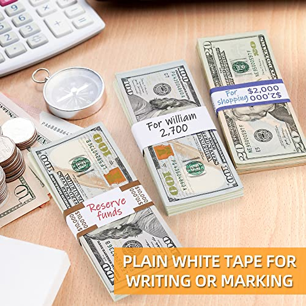 PONNOR 550 Pack Money Bands for Cash Self Adhesive Wrappers for Bills 11 Colors Currency Straps for Dollar Wraps Organizer(50 of Each - 550 Assorted)