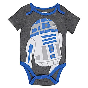 Star Wars Infant Baby Boys Darth Vader Chewbacca R2-D2 One Piece Pajama Romper 3 Pack (0-3m)