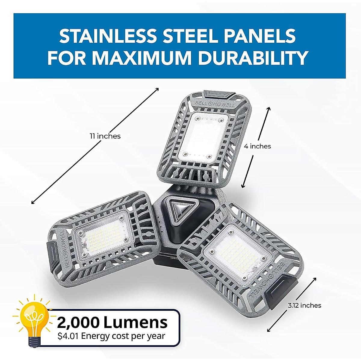 Triburst by Bell+Howell, ASON TV 4000 Lumens / 6500 Kelvin Indoor Lights, Ultra Bright Lighting with 144 LED Bulbs and Multi-Directional Triple Panel Bedroom, Garage, Ceiling Light