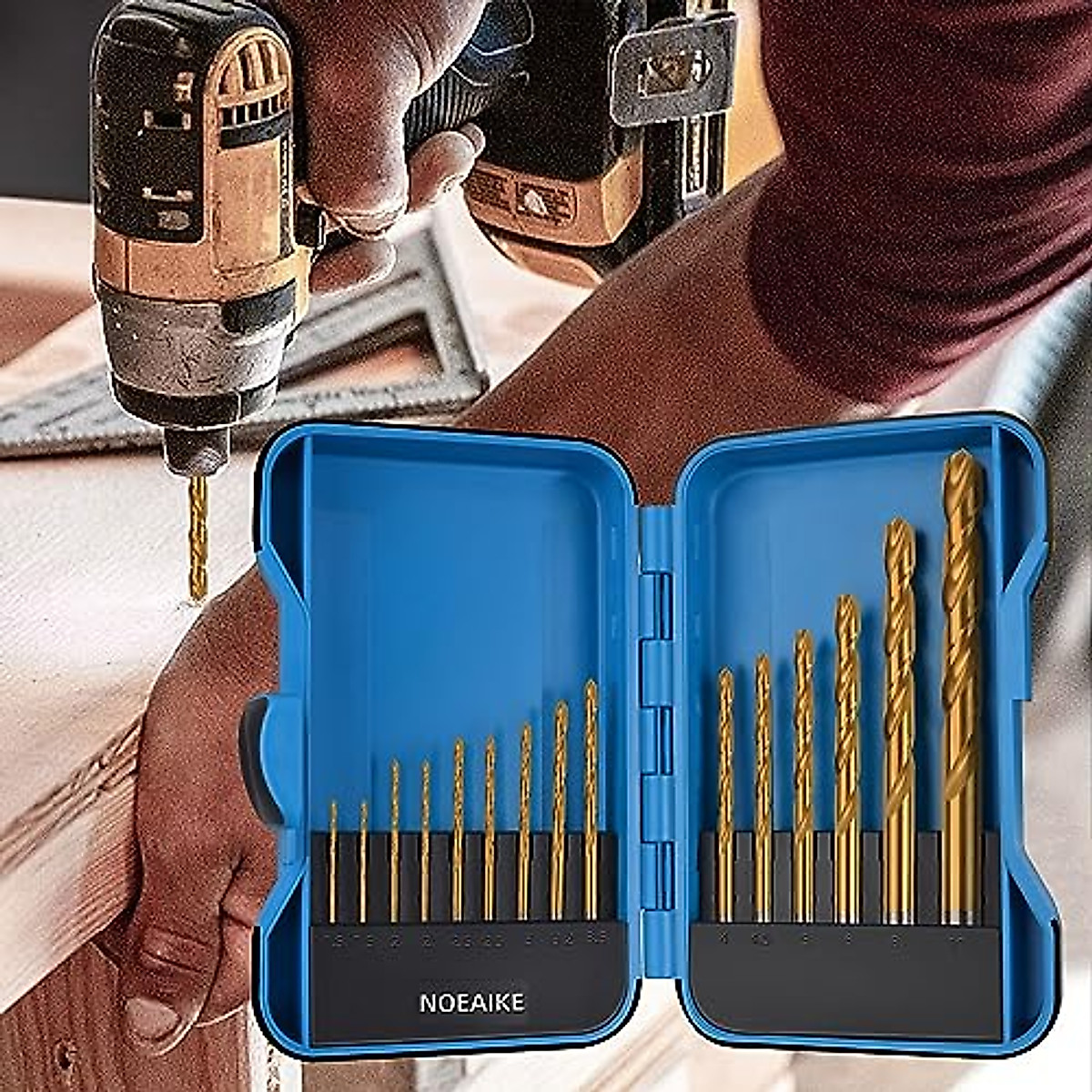 Cobalt Drill Bit Set,NOEAIKE 15PCS M35 HSS Metal Drill Bits,Twist Jobber Length Cobalt Drill Bits for Hardened Steel,Stainless Steel,Cast Iron,Aluminum Alloy and Wood with Storage Case Size 1.5-10mm