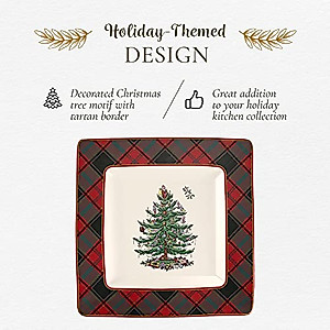 Spode Christmas Tree Tartan Square Platter | Serving Platter for the Holidays | Christmas Serving Dishes for Entertaining - Fine Bone China | Serving Platters for Serving Food - 10 Inches