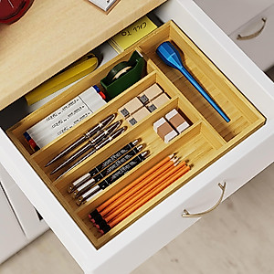 WEBACOO Bamboo Kitchen Drawer Organizer - Silverware Organizer for Kitchen Drawers - Utensil Tray and Flatware Storage for Kitchen - Flatware Organizer - Cutlery Tray with Adjustable Dividers