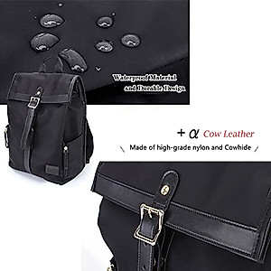 Camelia de Amour Women backpack purse Fashion Nylon Rucksack medium size (t295-183 black/gold Hardware)