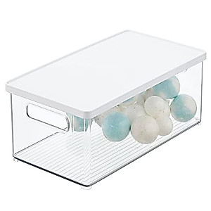 mDesign Plastic Storage Bin Box Container, Lid, Built-in Handles, Organization for Makeup, Hair Styling Tools, Accessories in Bathroom Cabinet, Cupboard Shelves, Ligne Collection, 8 Pack, Clear/White