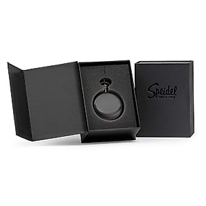 Speidel Classic Brushed Satin Black Pocket Watch with 14" Chain, Black Dial, Seconds Hand, Day and Date Sub-Dials