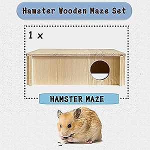 kathson Hamster Wooden Maze Multi-Room Hideouts & Tunnel Exploring Rat Wood House Labyrinth with Removable Wooden Cover for Syrian Gerbils Lemmings Dwarf Mice (Medium （Rectangle）)
