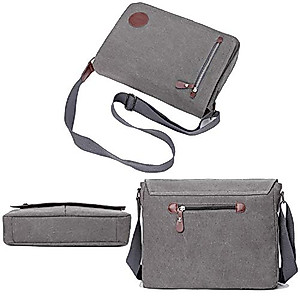 Vintage Canvas Satchel Messenger Bag for Men Women,Travel Shoulder bag 13.5" Laptop Bags Bookbag (Grey)