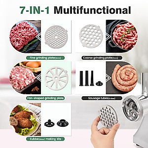 Huanyu Meat Grinder Electric 2800W Max Meat Mincer with Stainless Steel Blade&3 Plates, 3 Sausage Stuffers, Kubbe Kits Heavy Duty Food Grinding Machine for Home Kitchen & Commercial Using