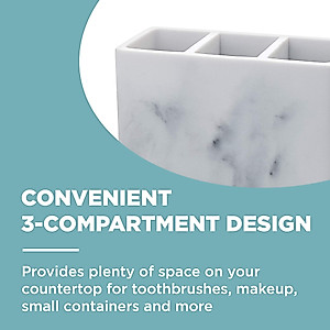 Zenna Home Corin Vanity Organizer: Countertop Storage for Bathroom Counter Organization, Toothbrush Holder, Makeup and More, Sturdy Resin, Marble Grey