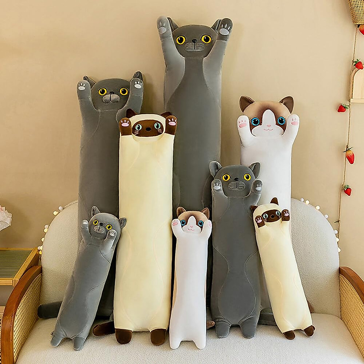chilsoby Long Cat Plush Body Pillow, 43.3 inch Cartoon Stuffed Animals Cat Plushie, Soft Cat Plush Throw Pillow Cute Kitten Plush Doll Toy Gift for Kids Girls Girfriend