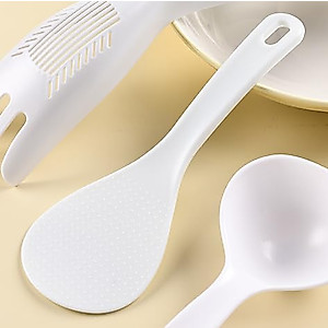 2 Pieces Plastic Rice Paddle Rice Spoon Scooper Rice Cooker Spoon Rice Scooper Rice Ladle Paddle Rice Scoop Spoon, White, 20 x 7cm