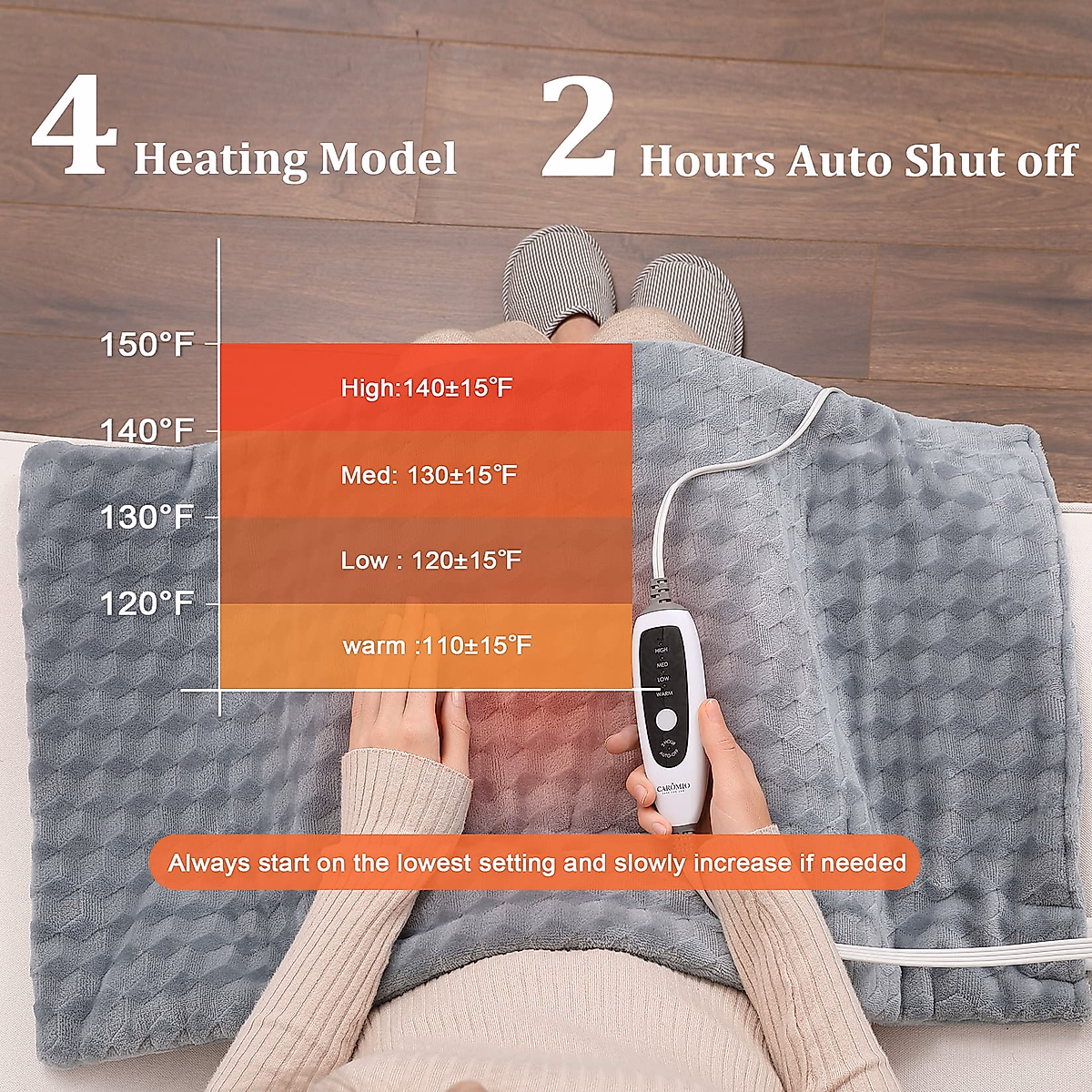 CAROMIO Heating Pad for Back Pain Cramps Relief Extra Large 33"x17" Electric Heating Pad 4 Temperature Settings-2 Hours Auto Shut Off-Moist Heat Dry Therapy,Heat Pad for Shoulder Machine Washable