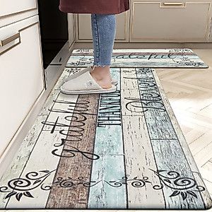 HEBE Anti Fatigue Kitchen Mat Set of 2 Non Slip Cushioned Kitchen Mats for Floor Waterproof Farmhouse Kitchen Rugs and Mats Set Comfort Standing Desk Mat Carpet for Sink,Office,Laundry