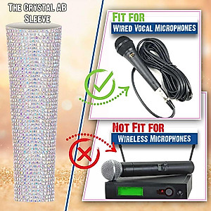 RhymKawa Crystal AB Mixing Colored Mic Handle Sleeve for Wired Microphone SM58LC, Beta 58at, Rhinestones Shining on Tours & TV Shows (Mic Not Included)
