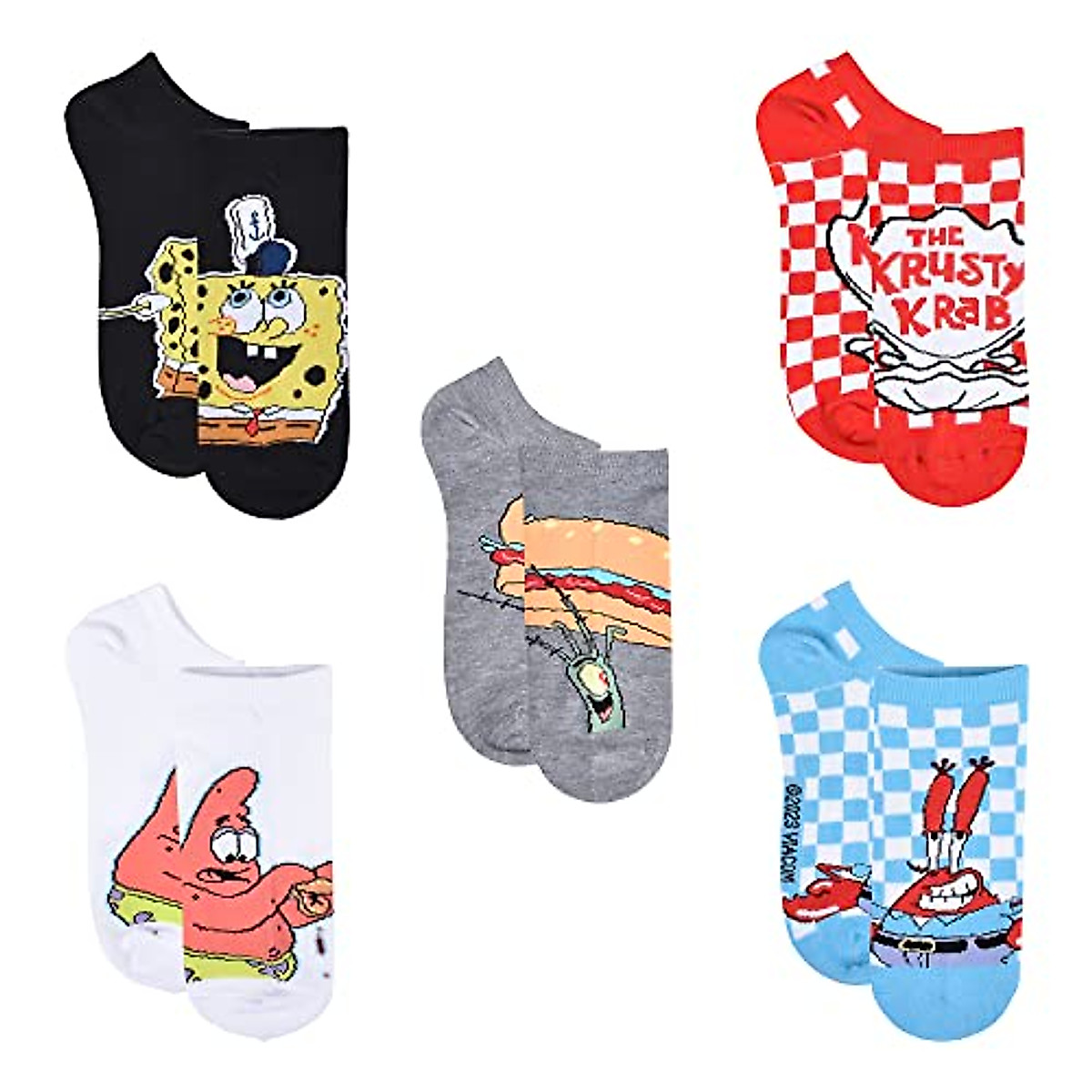 SpongeBob SquarePants Women's Krusty Krab Burger No Show Socks, Black, 9-11