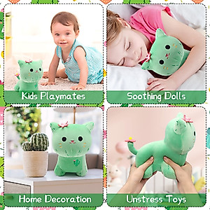 Leokawin Stuffed Toy Cat Plush Pillow, Kawaii Cacti Flower Cat, Green Plush Toy, Home Decor, Kids Boys Girls Gifts