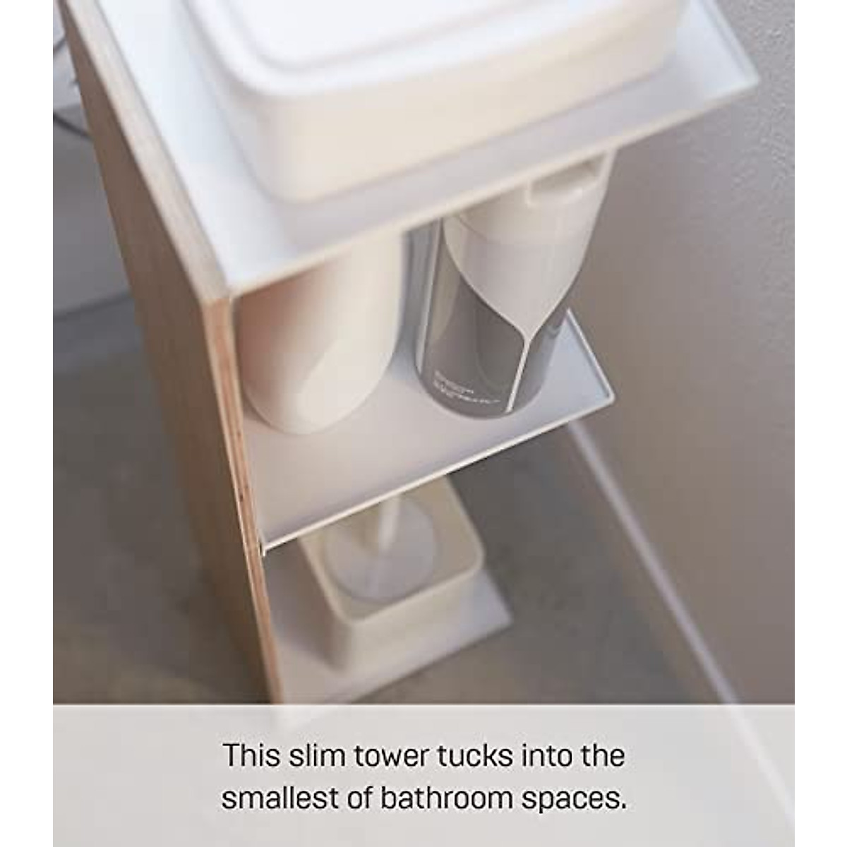 Yamazaki Supplies Home Organizer-Slim Bathroom Storage Shelves | Steel + Wood | Toilet Paper Stocker, One Size, Ash