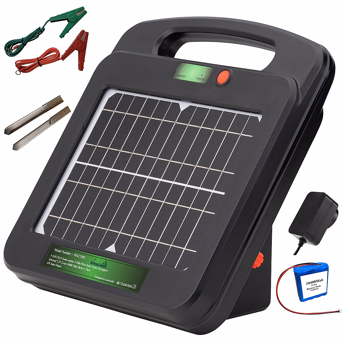 My Animal Command Solar Powered Electric Fence Charger 3 Mile 0.25 Joules Output (9-11KV) Electric Fence Energizer Containment & Protection of Livestock, Horses, Cattle Sheep, Pets Easy Installation