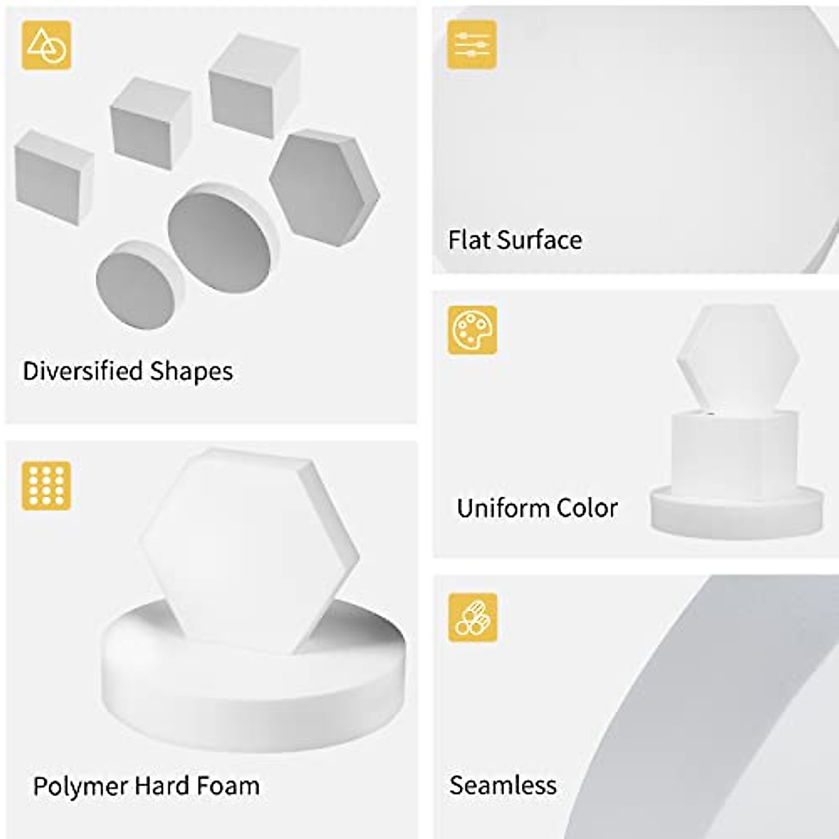 Goshoot 6 Pcs Product Photography Props Cube, Foam Solid Blocks Geometric Shapes for Jewelry, Makeup and Accessories Modeling and Decoration - White