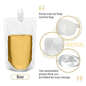 Bappon, 5 Pcs Cruise Plastic Drinking Flasks, Concealable And Reusable beverage Pouches Spout Pouch Water Bottle Sneak Hide Flask bags for Cruises, Travel, Camping (8 oz + 1 Funnel), BCNBING, 8oz