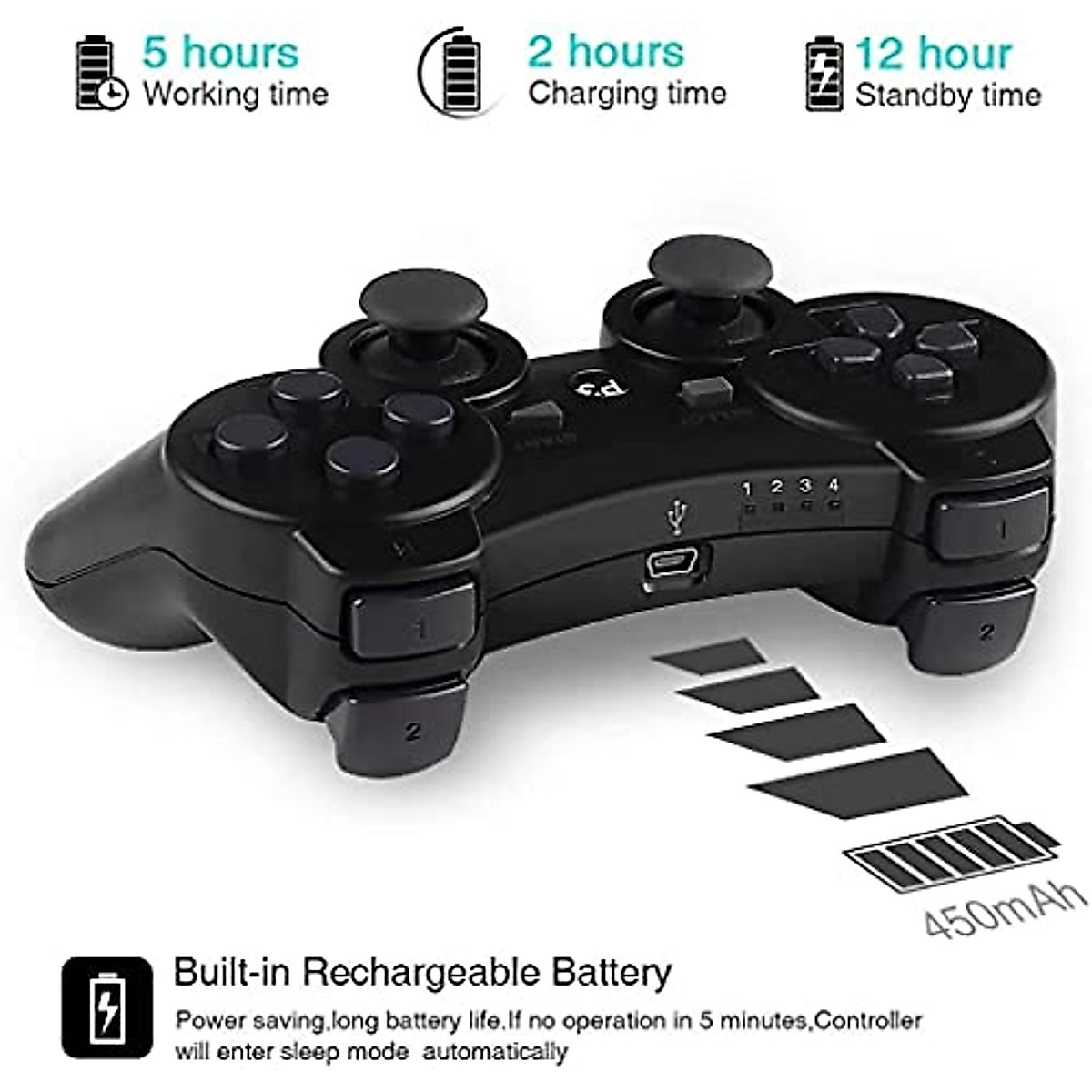 Kolopc Wireless Controller Compatible for PS3 Console, Double Vibration, 6-Axis Gyro Sensor, Upgraded Joystick Motion Gamepad with Charging Cable (Black Skull and Galaxy)