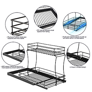 TOOYIMR Under Sink Organizer，2 Tier Slide Out Pull Out Cabinet Organizer Shelf，Multi-Purpose Under Sink Storage with Sliding Drawer for Kitchen Bathroom Cabinet(Black)