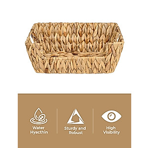 StorageWorks Water Hyacinth Open-Front Storage Basket, Wicker Storage Baskets for Shelves, Hand-Woven Bin with Handles, Kitchen Pantry Wicker Basket, 2 Pack