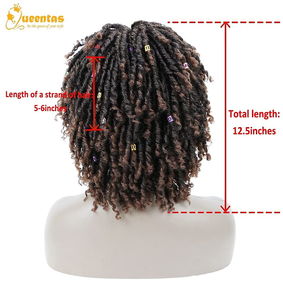 QUEENTAS Dreadlock Wigs for Black Women and Men Short Curly Big Afro Braided Wigs Faux Locs Twist Braiding Synthetic Wigs (Black to Brown)