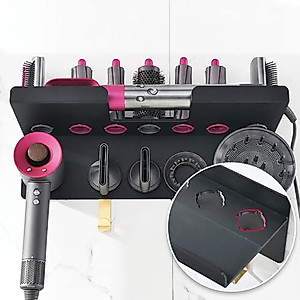 Wall Mount Holder Compatible with Dyson Airwrap Styler, No Punching Installation, 2 in 1 Organizer Storage Shelf Fits Curling Iron Wand Barrels Brushes Diffuser Nozzles for Home Bedroom Bathroom