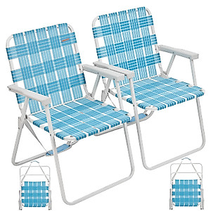 #WEJOY Folding Webbed Lawn Beach Chair,Lightweight Portable Chairs for Outside with Hard Arm