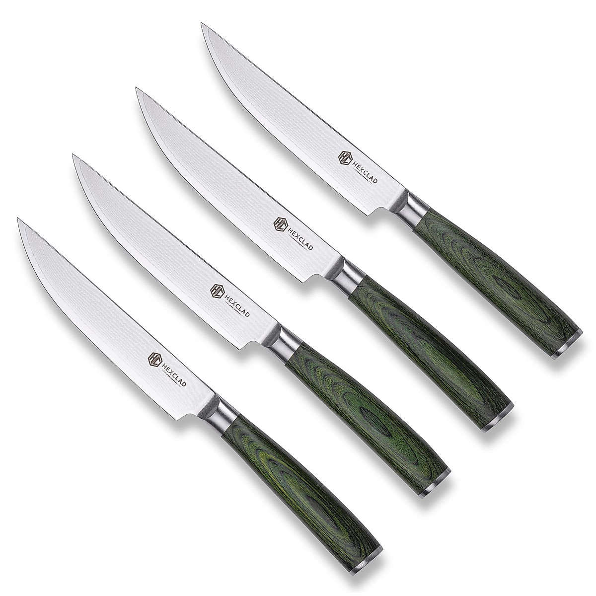 HexClad Essential Knife Set, 6-Piece, Japanese Damascus Stainless Steel Blades, Full Tang Construction, Pakkawood Handles