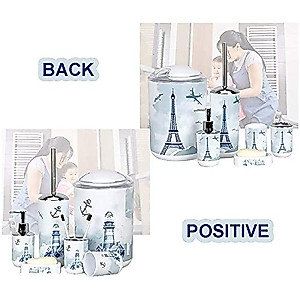 6 Piece Plastic Bathroom Accessory Set Luxury Lighthouse Bath Accessories Bath Set Lotion Bottles,Toothbrush Holder,Tooth Mug,Soap Dish,Toilet Brush,Rubbish for Modern Design