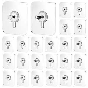 24pcs Adhesive Wall Mount Screw Hooks - Wall Hangers Without Nails, No-Trace Sticker Wall Hooks for Hanging, Waterproof Wall Hooks Adhesive Hooks for Bathroom Kitchen Home