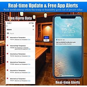WiFi Temperature Humidity Monitor: Digital Thermometer Hygrometer with Brightness Sensor, Backlit Screen, Buzzer Alarm & App Alerts, Smart Temperature Humidity Sensor Compatible with Alexa