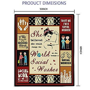 Joyloce Social Worker Practitioner Blanket Birthday Gift 60"x50" for Women - Lightweight Soft Warm Cozy Fuzzy Throws Blankets for Home Bedroom Sofa Couch Decor with Beautiful Print