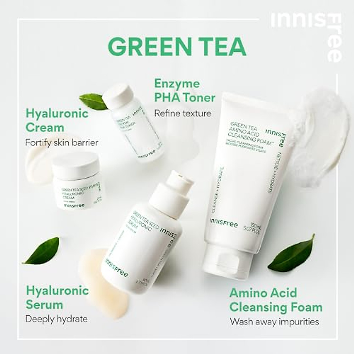 innisfree Hydration Heroes with Green Tea, Routine Kit with Korean Skincare Serum, Cleanser, Toner, and Cream (Packaging May Vary)