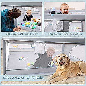 Baby Playpen Palopalo 71''x59'' Playard for Babies and Toddlers Extra Large Play Pen Baby Activity Center Mesh Baby Fence Infants Sturdy Safety Area All Wrapped Cushion & Anti-Slip Base, Gray
