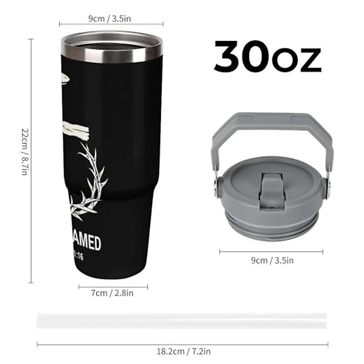 Christian Cross Not Ashamed Romans 116 Crown 30 OZ Insulated Tumblers with Handle And Straw Leakproof Vacuum Insulated Stainless Steel Water Bottle for Car Fishing Travel