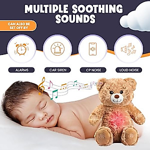 Gemma Joy Bedtime Baby Soothers for Sleep, Cry Activated Heartbeat Stuffed Animal for Baby, Newborn, Calming Light, Lullaby Music, White Noise, Shush and Mother’s Heartbeat - (Bear, Rechargeable)