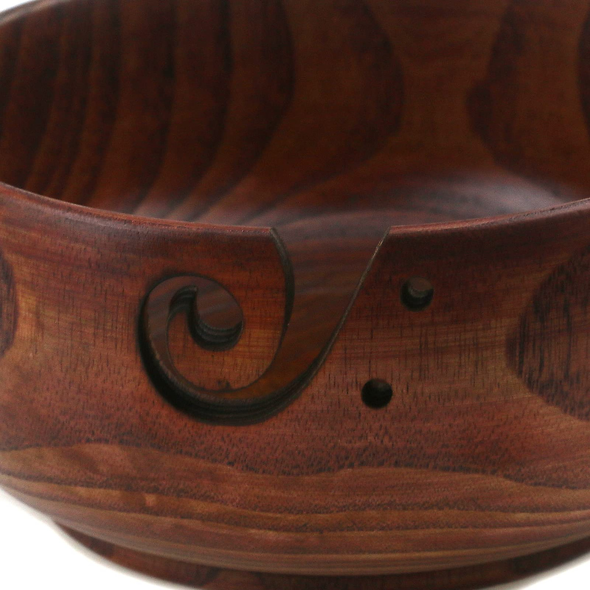MY MIRONEY 6.69" Wooden Yarn Bowl,Yarn Storage Bowl with Carved Holes & Drills,Wood Yarn Holder for Crocheting and Knitting