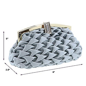 SandT Collection Elegant Evening Ruched Handbag with Gold Chain-Silver