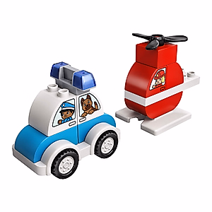 LEGO DUPLO My First Fire Helicopter and Police Car 10957 Rescue Vehicles; Police Car and Helicopter Learning Toy, New 2021 (14 Pieces)