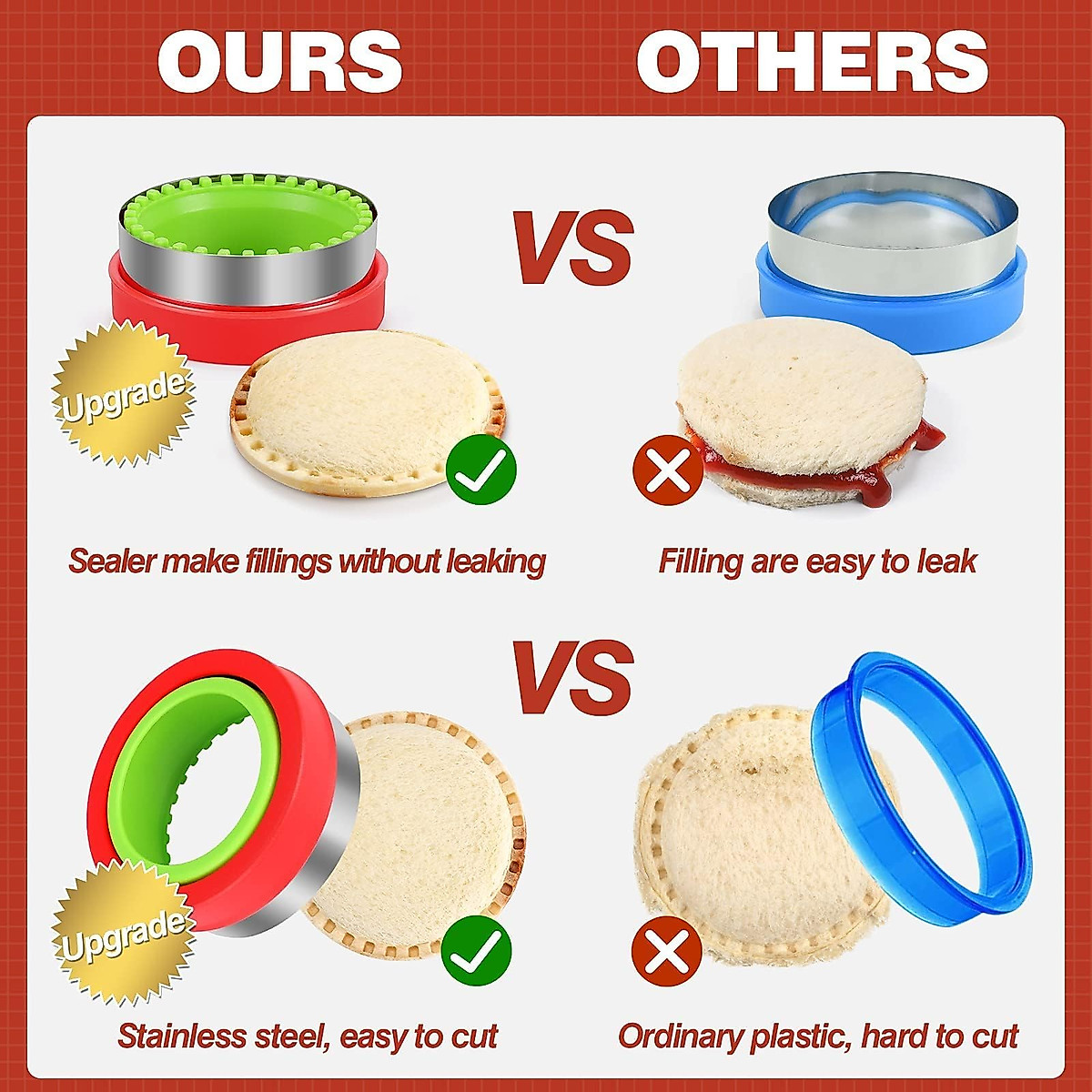 HINZER Sandwich Cutter and Sealer Set Uncrustables Maker 4 Pcs Bread Decruster Sandwich Cutter Pancake Maker Heart Square Circle Dinosaur Shape DIY Cookie Cutters Gift for Kids Adult Boys Girls