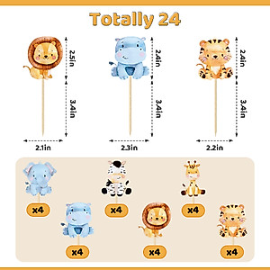 Baby Safari Jungle Animals Cupcake Toppers Forest Theme Birthday Party Supplies For Kids and Adults Party Decorations Set of 24
