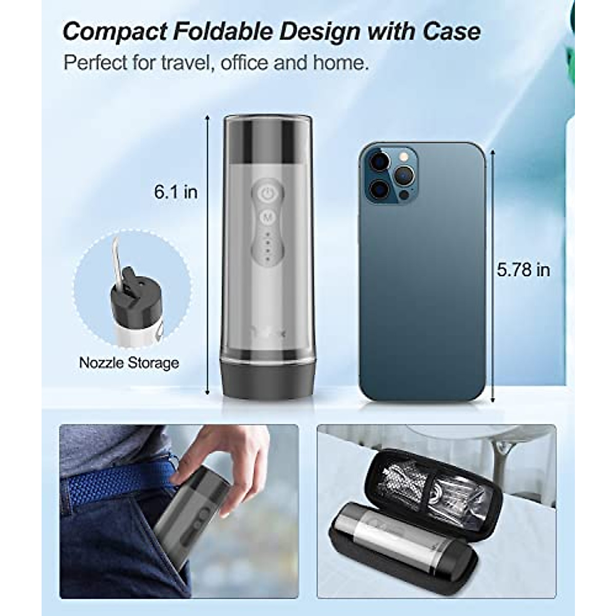 Water Dental Flosser Portable Cordless for Teeth - YaFex Water Teeth Pick Cleaner Rechargeable Dental Oral Irrigator with DIY Mode, 5 Jets, Travel Case (Black)