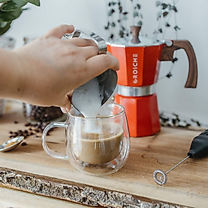 GROSCHE Milano Stove top espresso maker (9 espresso cup size 15.2 oz) Red, and battery operated milk frother bundle for lattes
