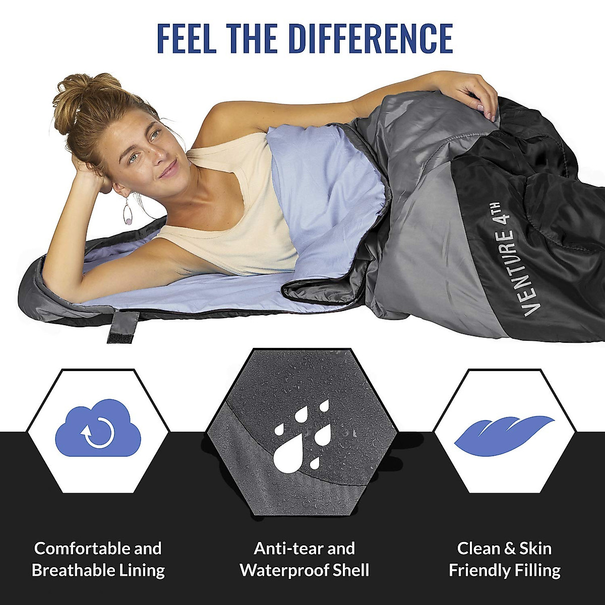 VENTURE 4TH Backpacking Warm Sleeping Bag with Self Inflating Sleeping Pad for Adults & Kids – Ideal for Hiking, Camping & Outdoor Adventures